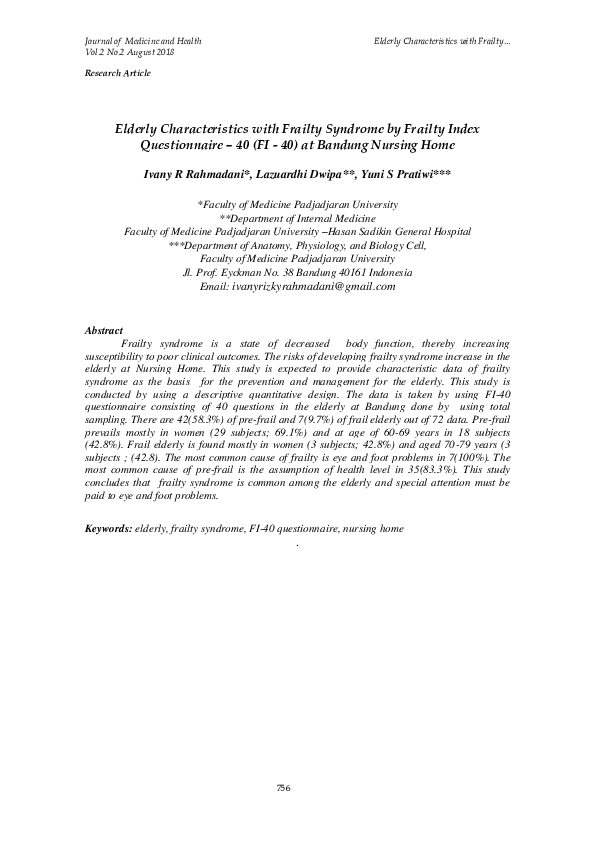 (PDF) Elderly Characteristics with Frailty Syndrome by Frailty Index ...