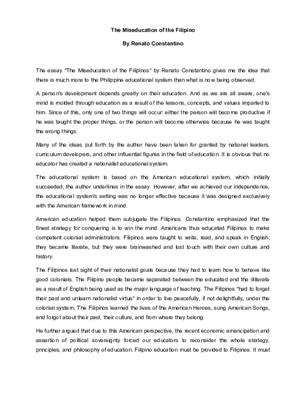 (DOC) The Miseducation of the Filipino