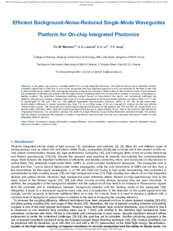 (PDF) Efficient Background-Noise-Reduced Single-Mode Waveguides Platform for On-chip Integrated ...