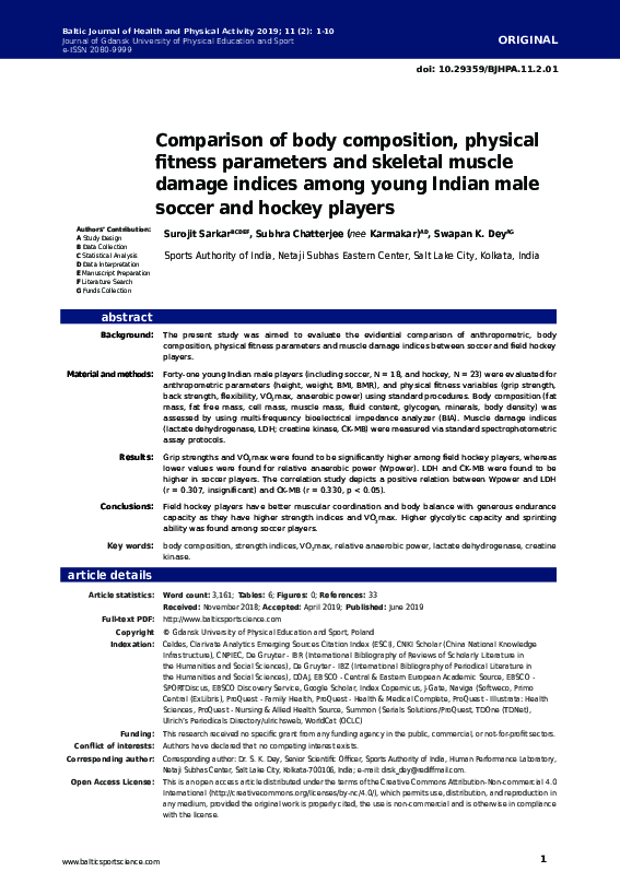 (PDF) Comparison of body composition, physical fitness parameters and ...