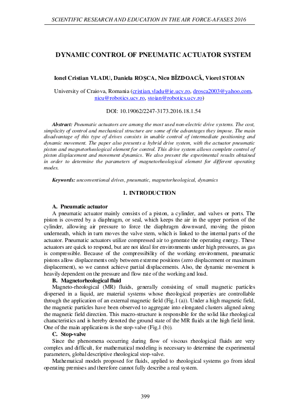 (PDF) Dynamic Control of Pneumatic Actuator System