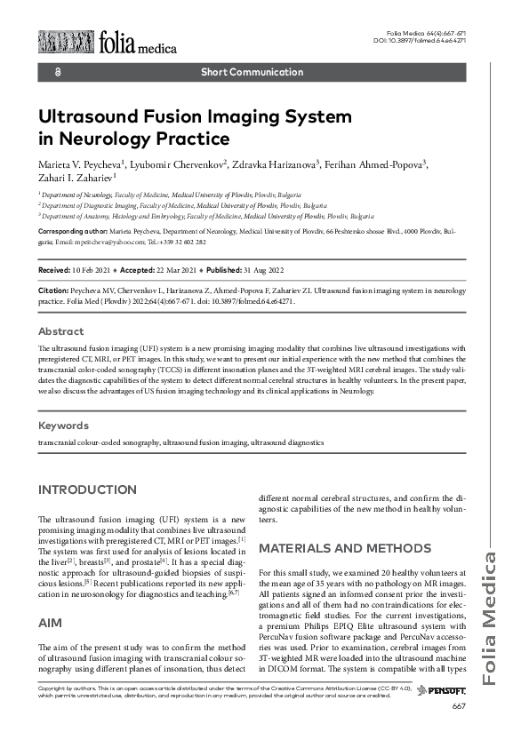 (PDF) Ultrasound fusion imaging system in neurology practice