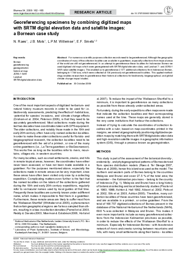 Pdf Georeferencing Specimens By Combining Digitized Maps With Srtm