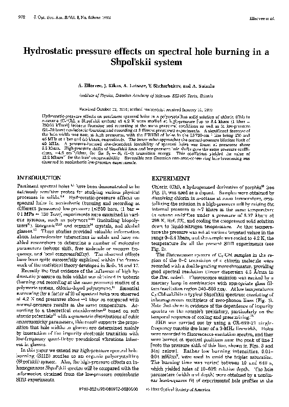 Pdf Hydrostatic Pressure Effects On Spectral Hole Burning In A Shpol