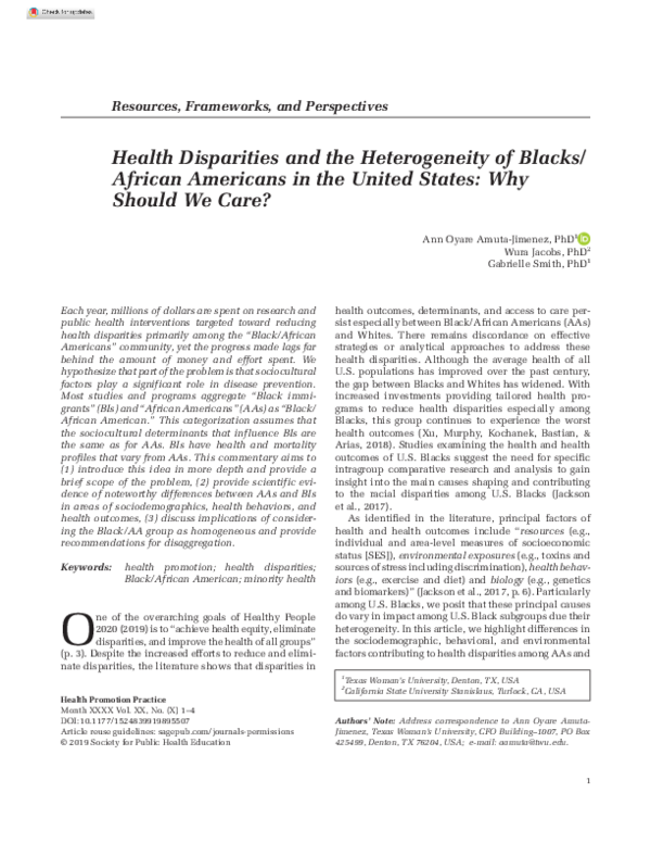 (PDF) Health Disparities and the Heterogeneity of Blacks/African ...