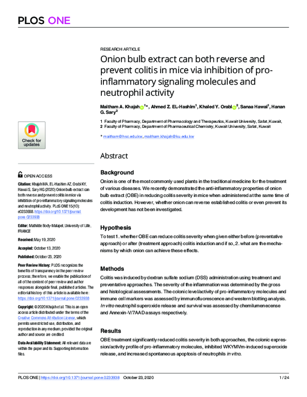 (PDF) Onion bulb extract can both reverse and prevent colitis in mice ...