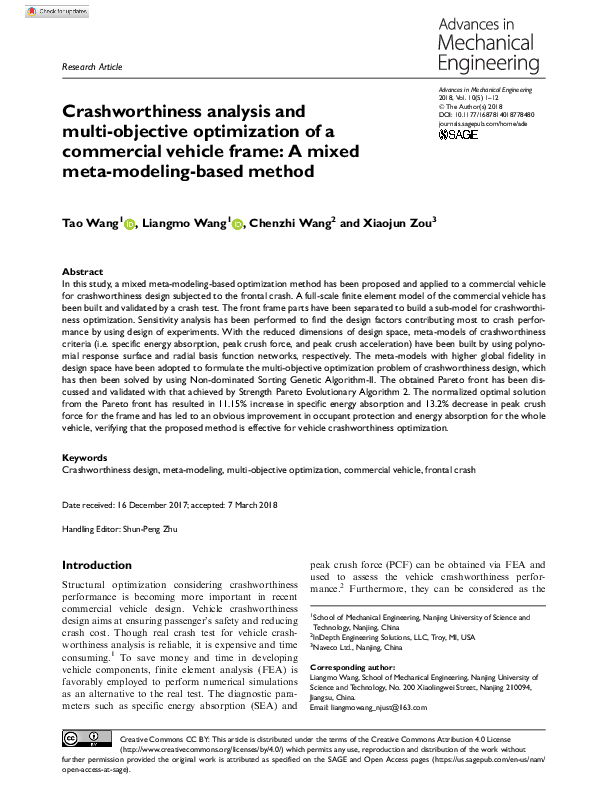 Pdf Crashworthiness Analysis And Multi Objective Design Optimization