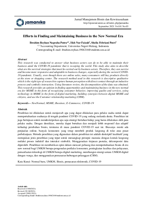 (PDF) Efforts in Finding and Maintaining Business in the New Normal Era