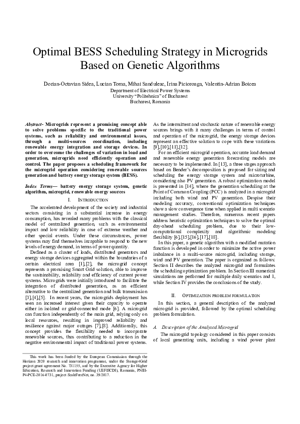 Pdf Optimal Bess Scheduling Strategy In Microgrids Based On Genetic Algorithms