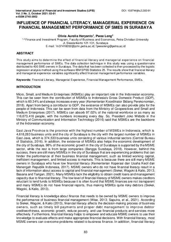 (PDF) Influence of Financial Literacy, Managerial Experience on ...