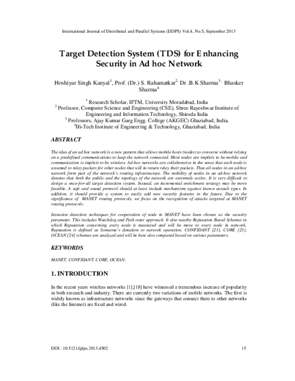 (PDF) Target Detection System (Tds) for Enhancing Security in Ad Hoc Network