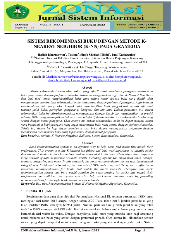 (PDF) Sistem Rekomendasi Buku Dengan Metode K-Nearest Neighbor (K-NN ...