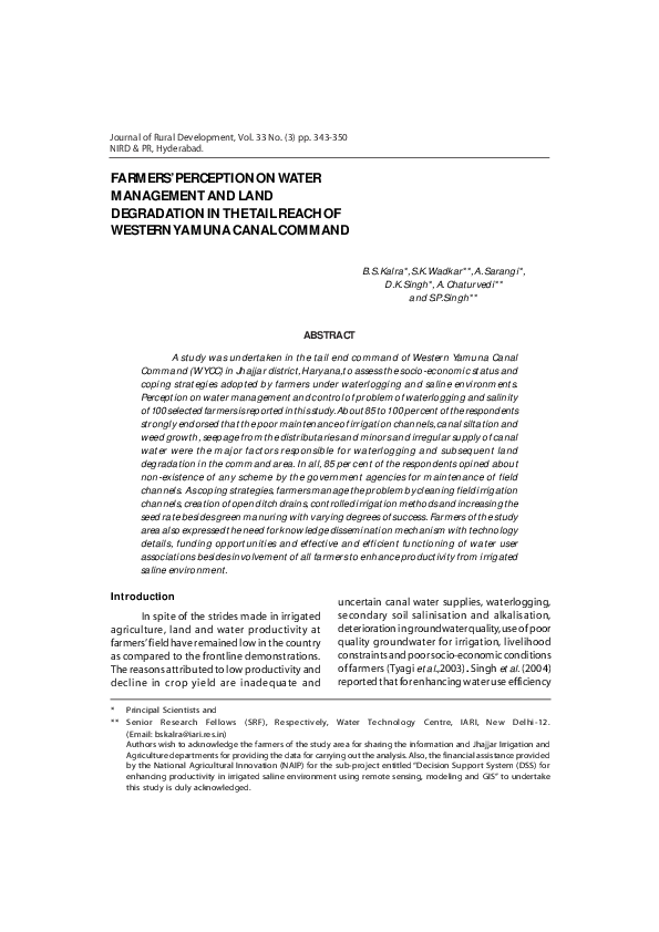 (PDF) Farmers' Perception on Water Management and Land Degradation in the Tail Reach of Western ...