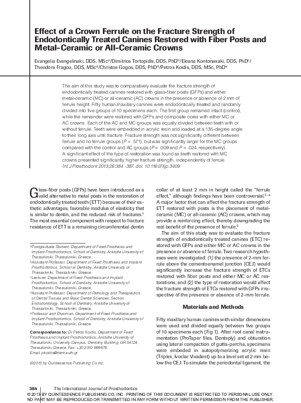 (PDF) Effect of a Crown Ferrule on the Fracture Strength of ...