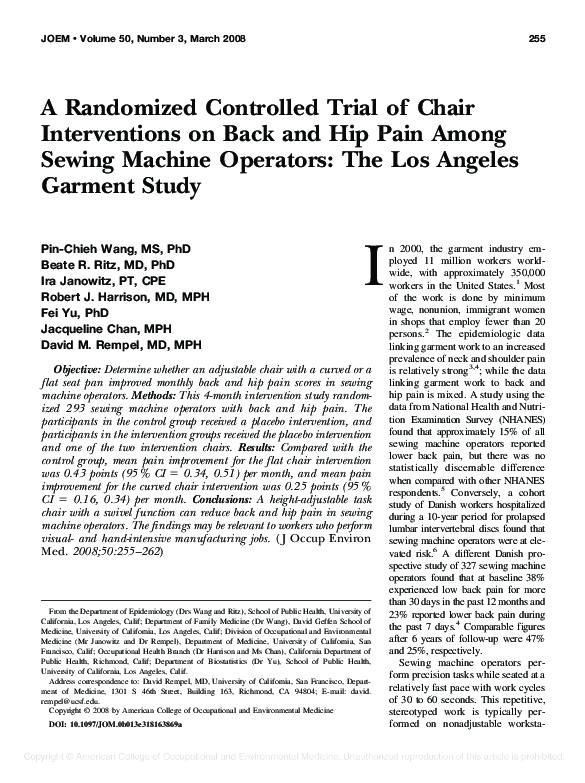 (PDF) A Randomized Controlled Trial of Chair Interventions on Back and ...