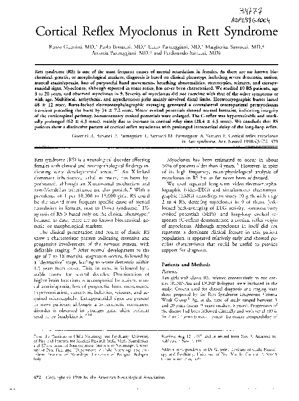 (PDF) Cortical reflex myoclonus in rett syndrome | Ferdinando Sartucci ...