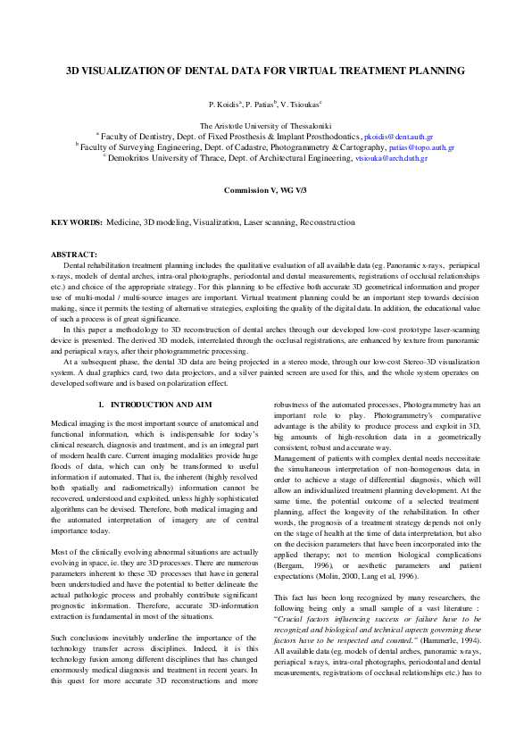 (PDF) 3D Visualization of Dental Data for Virtual Treatment Planning