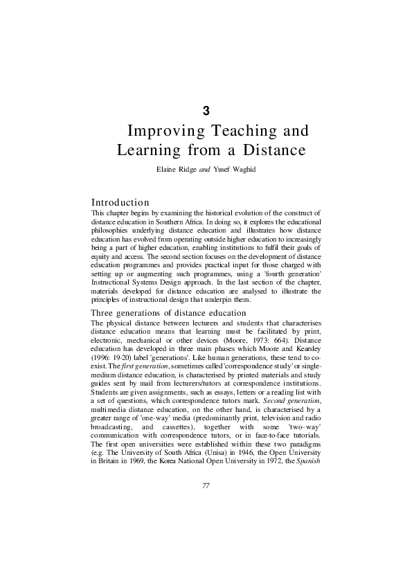 (PDF) Improving teaching and learning from a distance