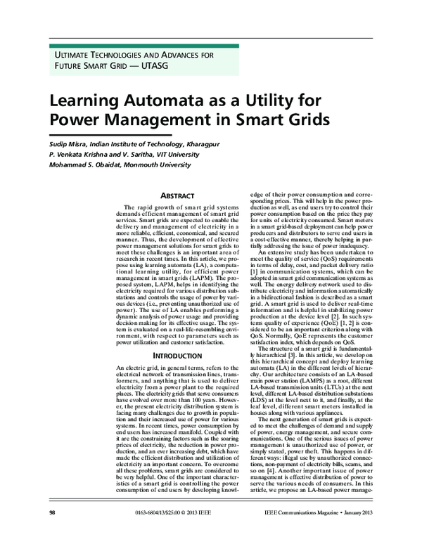 (PDF) Learning automata as a utility for power management in smart grids