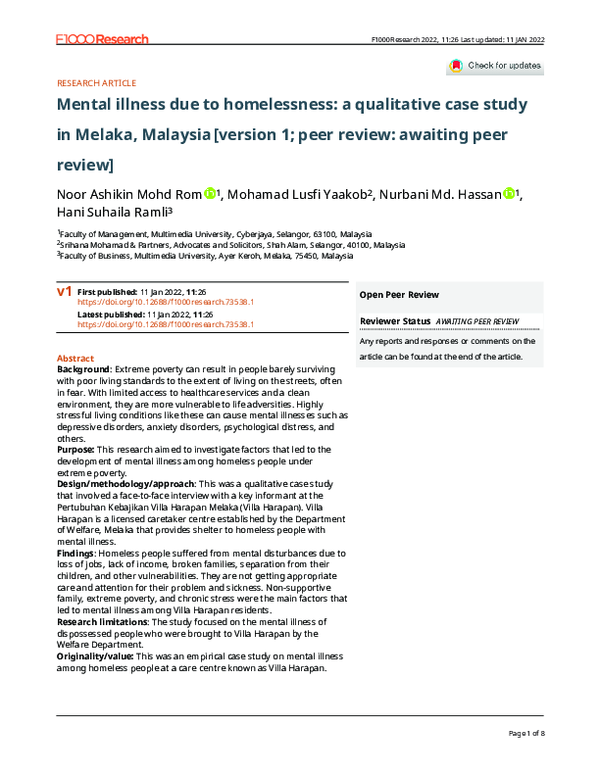 (PDF) Mental illness due to homelessness: a qualitative case study in ...