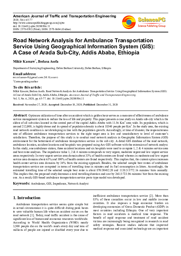 (PDF) Road Network Analysis for Ambulance Transportation Service Using ...