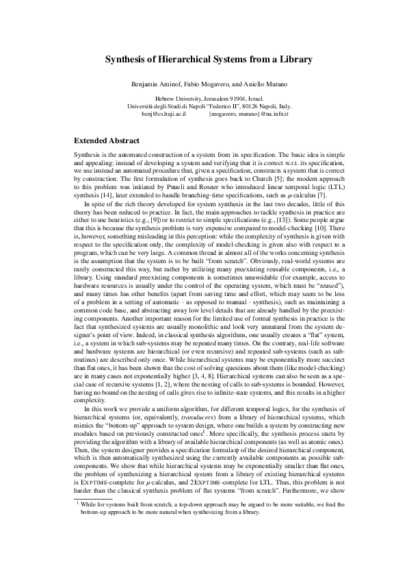 (PDF) Synthesis of Hierarchical Systems from a Library
