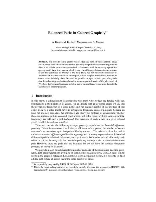(PDF) Balanced Paths in Colored Graphs | Aniello Murano - Academia.edu