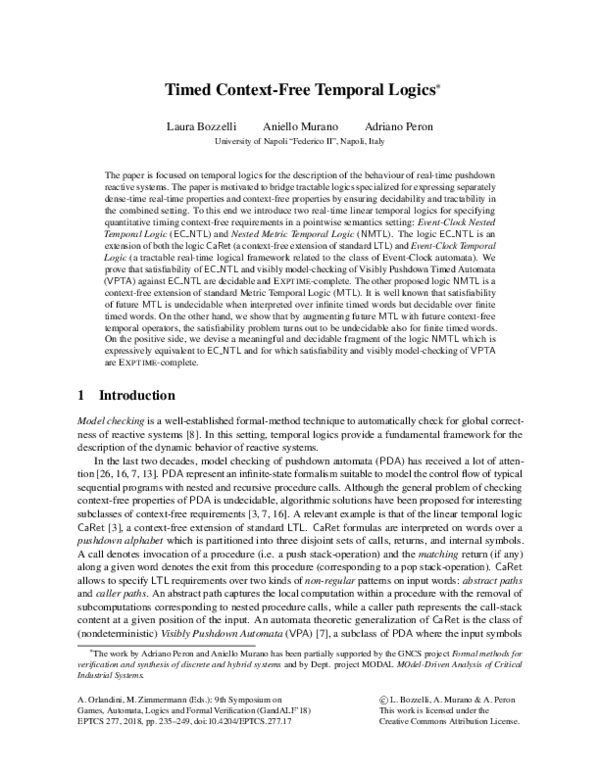 (PDF) Timed Context-Free Temporal Logics