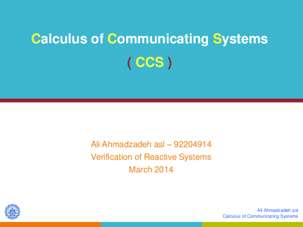 (PDF) Calculus of Communicating Systems (CCS)