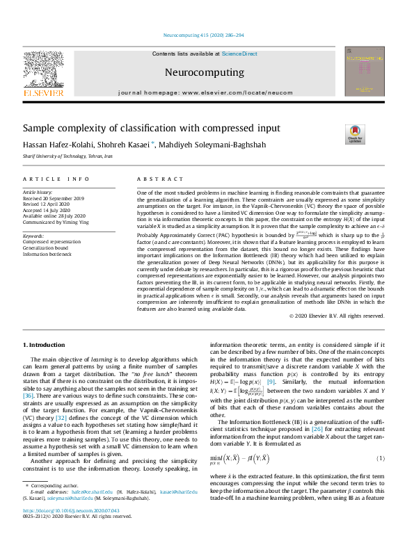 Pdf Sample Complexity In Classification With Compressed Inputs