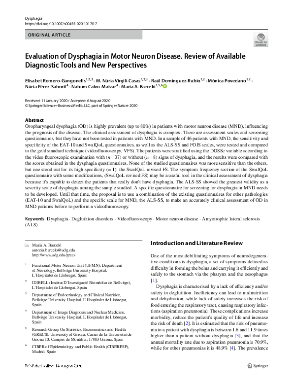 (PDF) Evaluation of Dysphagia in Motor Neuron Disease. Review of ...
