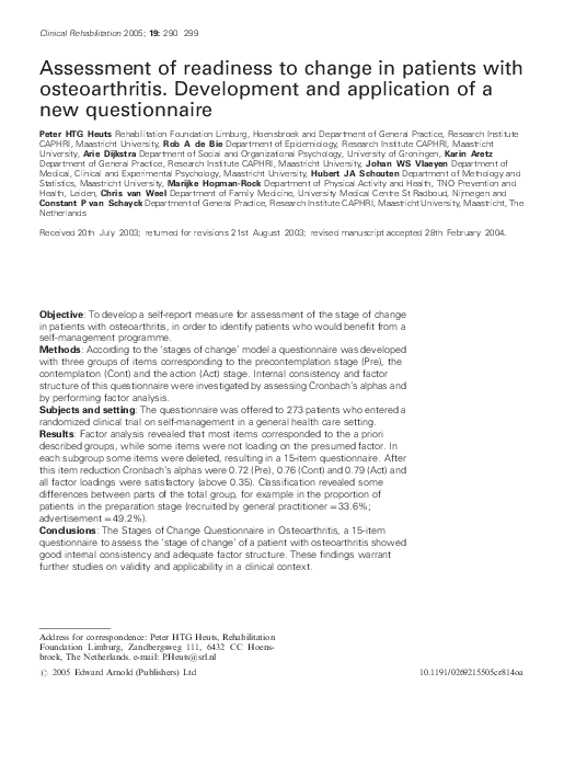(PDF) Assessment of readiness to change in patients with osteoarthritis ...
