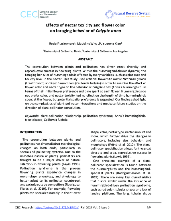 (PDF) Effects of nectar toxicity and flower color on foraging behavior ...