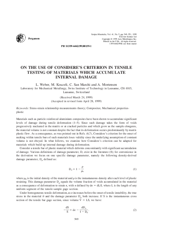 (PDF) On the use of Considere’s criterion in tensile testing of ...