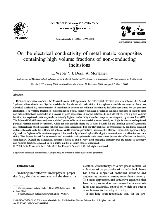 (PDF) On the electrical conductivity of metal matrix composites ...