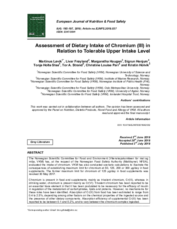 (PDF) Assessment of Dietary Intake of Chromium (III) in Relation to ...
