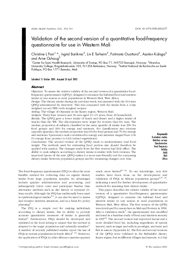 Pdf Validation Of The Second Version Of A Quantitative Food Frequency