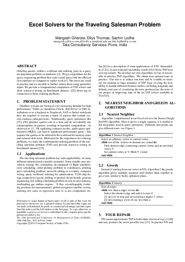 (PDF) Excel solvers for the traveling salesman problem