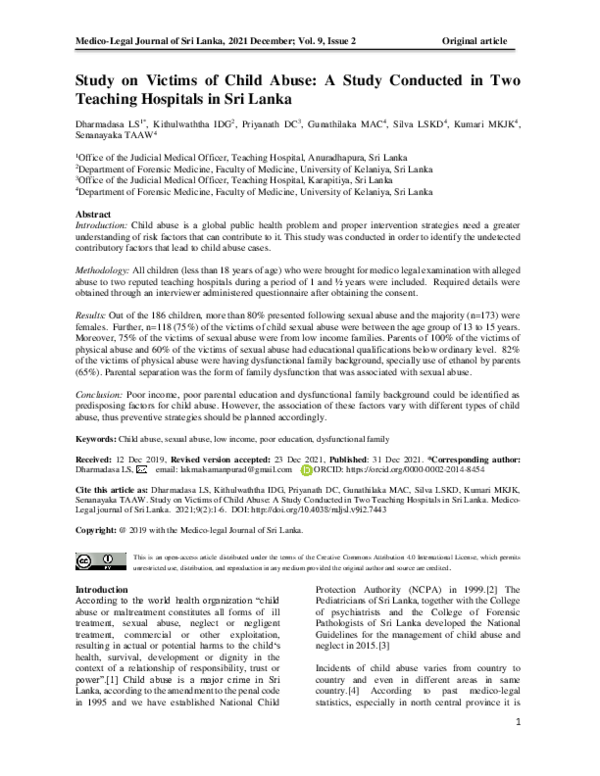 (PDF) Study on Victims of Child Abuse: A Study Conducted in Two ...