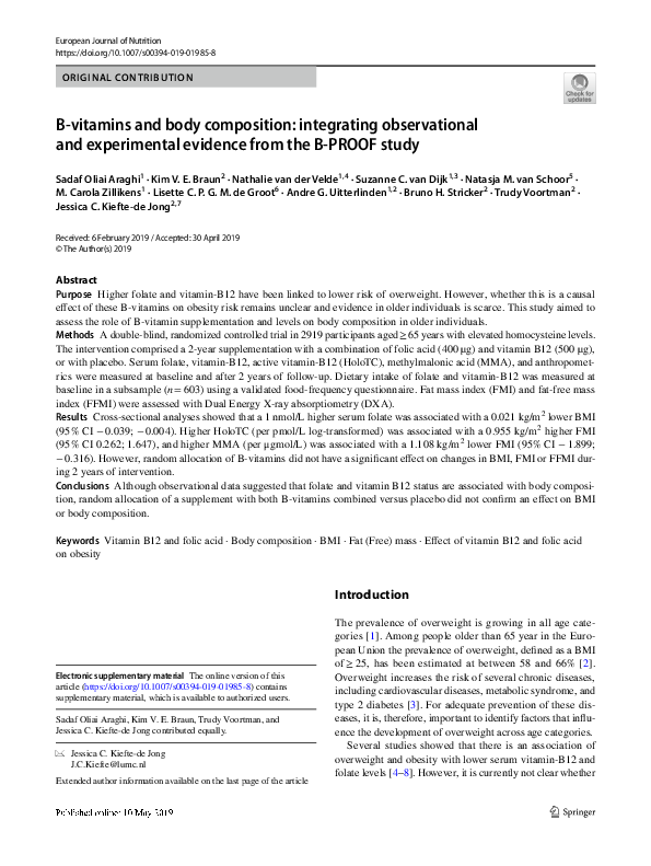 (PDF) B-vitamins and body composition: integrating observational and ...