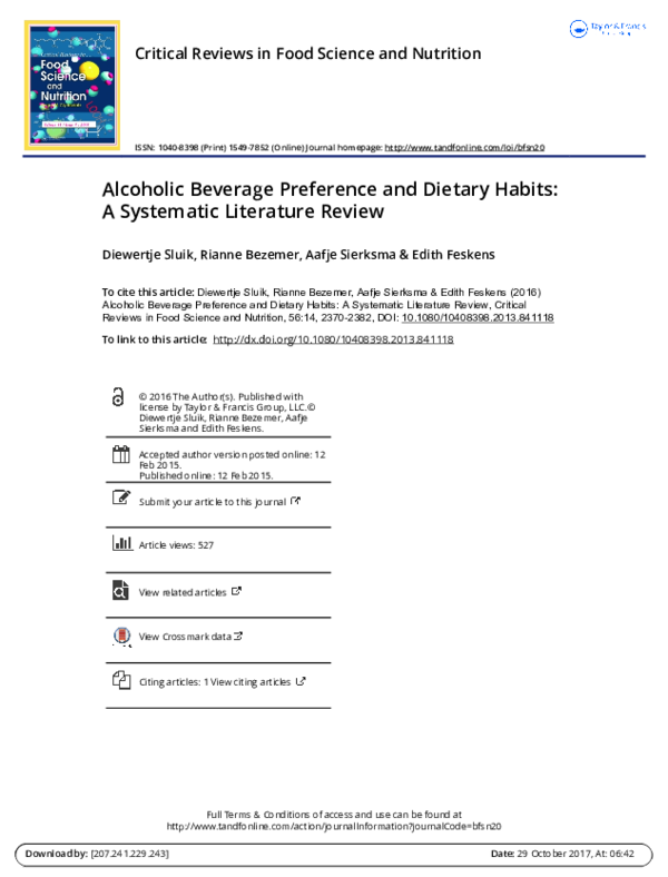 (PDF) Alcoholic Beverage Preference and Dietary Habits: A Systematic ...