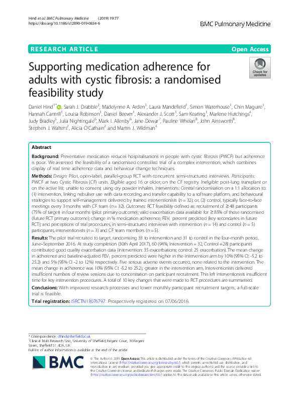 (PDF) Supporting medication adherence for adults with cystic fibrosis ...