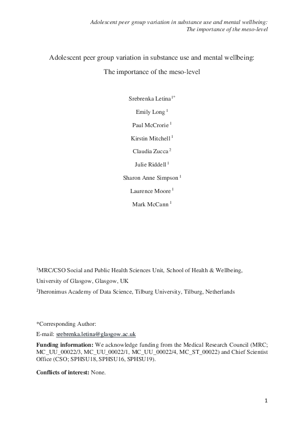 (PDF) Adolescent peer group variation in substance use and mental ...