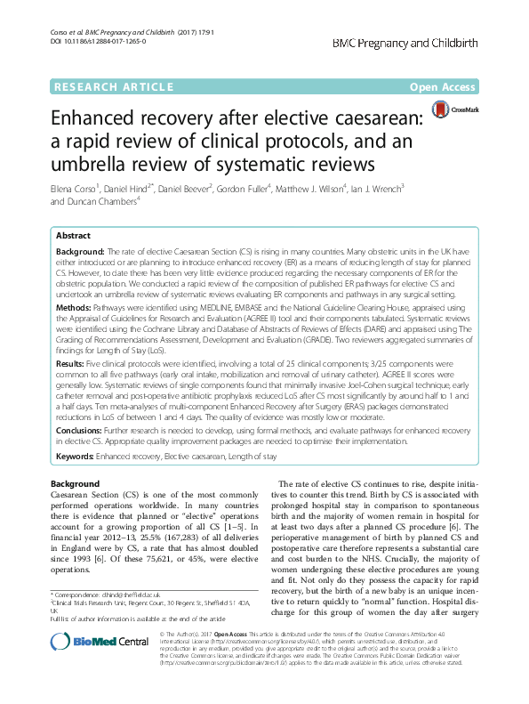(PDF) Enhanced recovery after elective caesarean: a rapid review of ...