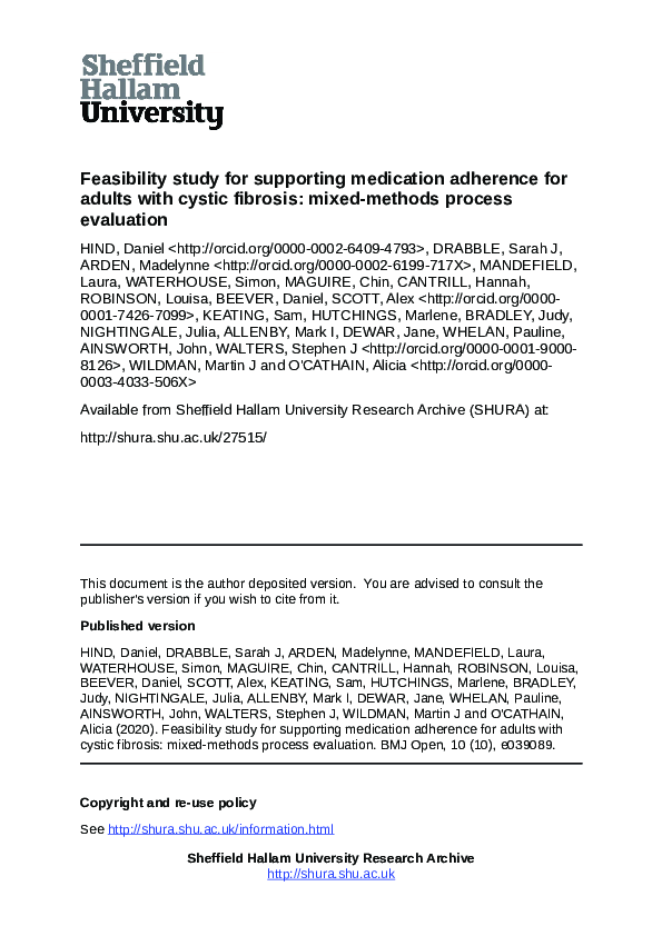 (PDF) Feasibility study for supporting medication adherence for adults with cystic fibrosis ...