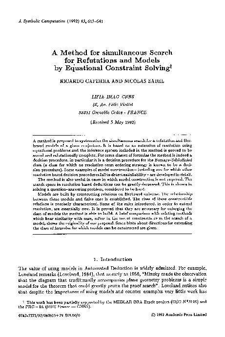 Pdf A Method For Simultaneous Search For Refutations And Models By Equational Constraint Solving