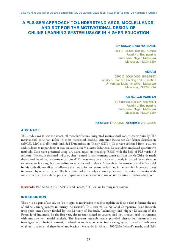 (PDF) A PLS-Sem Approach to Understand Arcs, McClellands, and SDT for the Motivational Design of ...