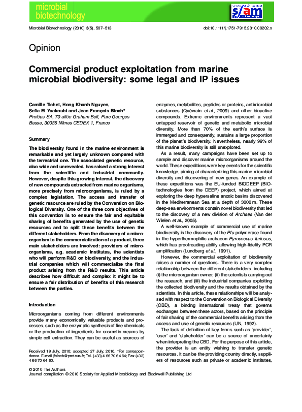 (PDF) Commercial product exploitation from marine microbial ...