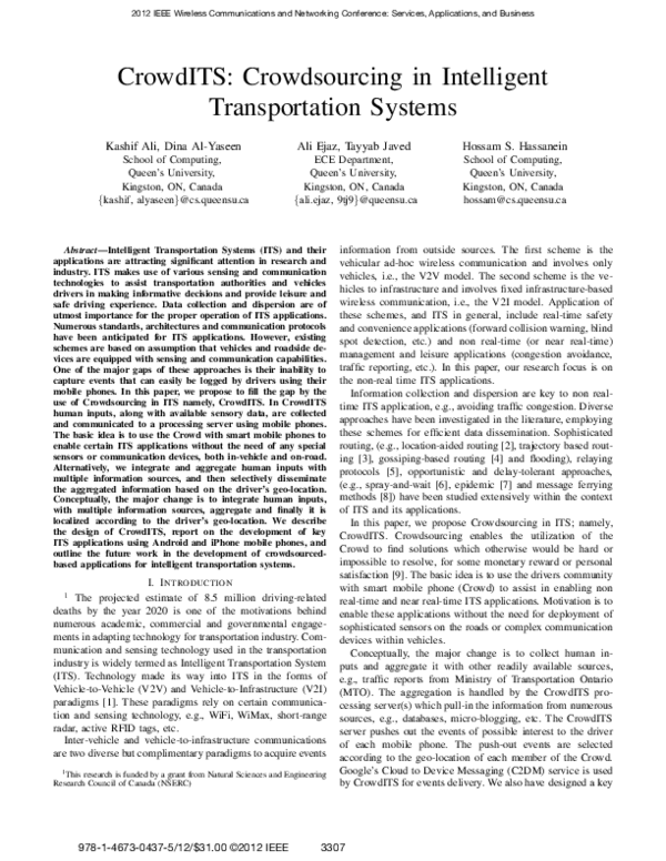 (PDF) CrowdITS: Crowdsourcing in intelligent transportation systems