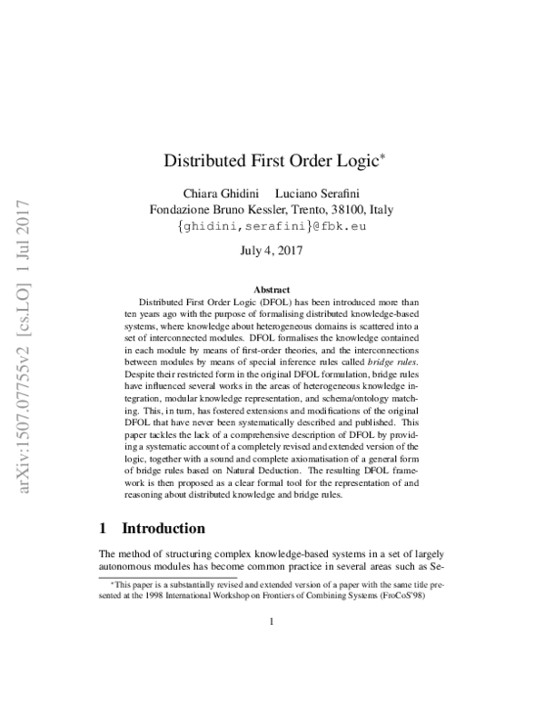 (PDF) Distributed First Order Logic